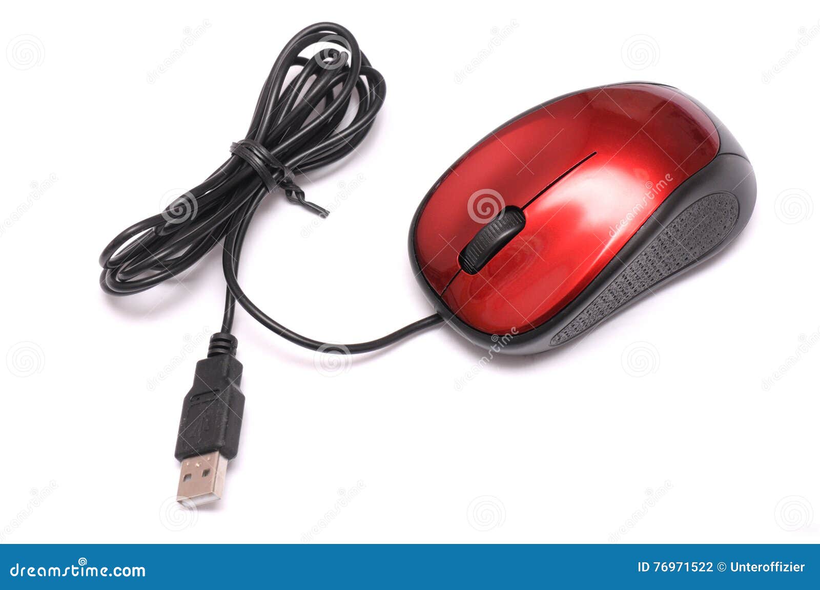 A Red Optical Wired USB Computer Mouse Against a White Backdrop Stock ...