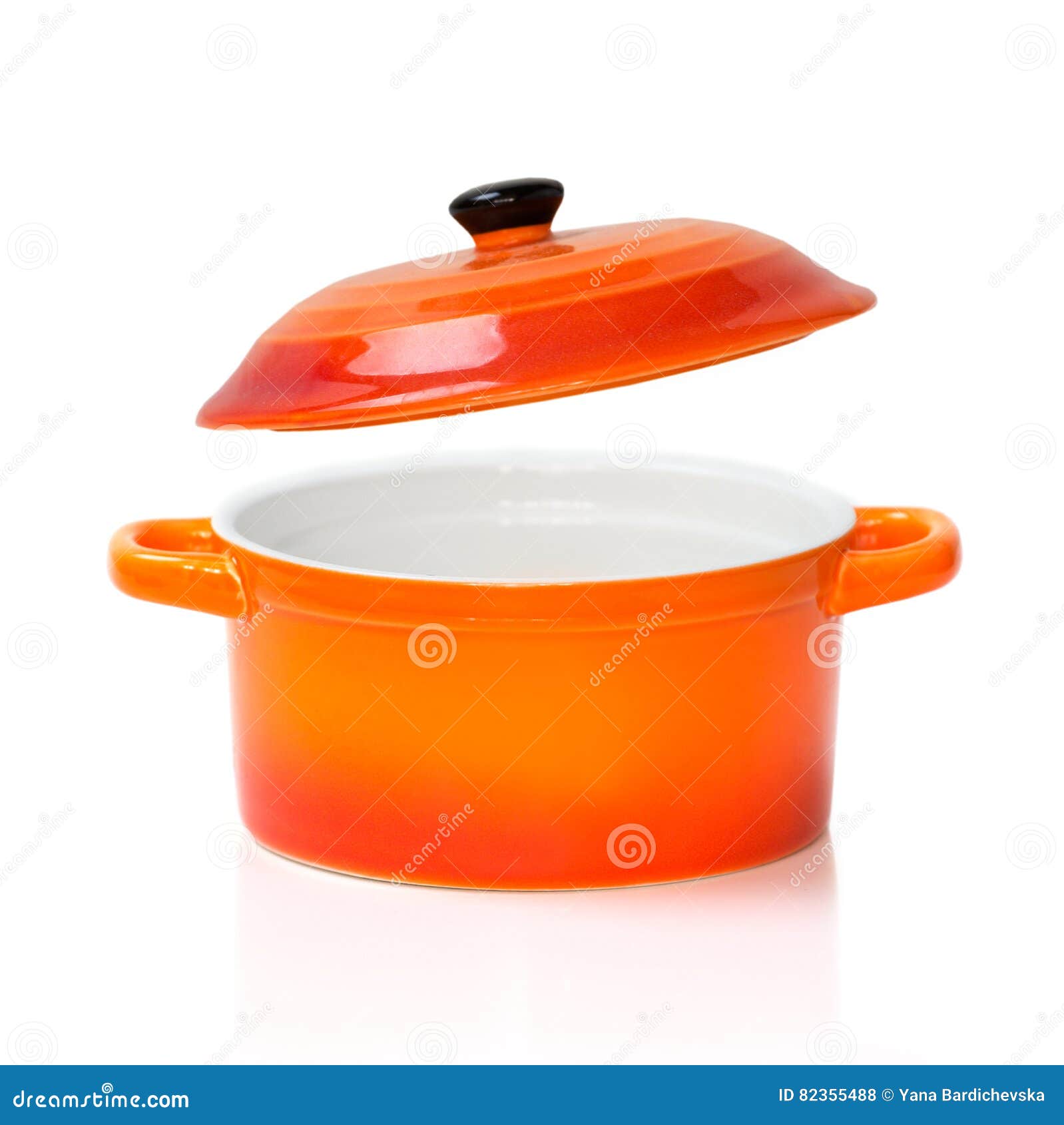 Red Orange Ceramic Pot Pan Opened Cover Isolated. Stock Photo - Image ...
