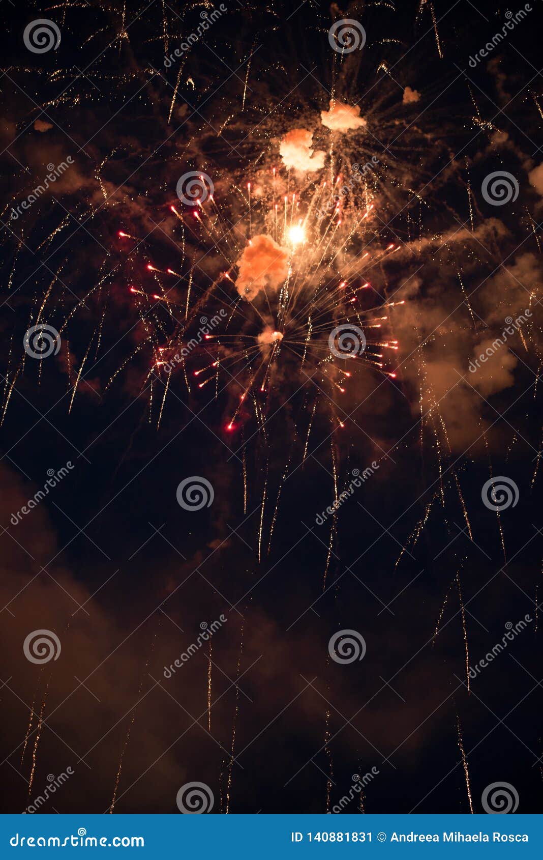 Red and Orange Colorful Firework Exploding in the Sky for Anniversary ...