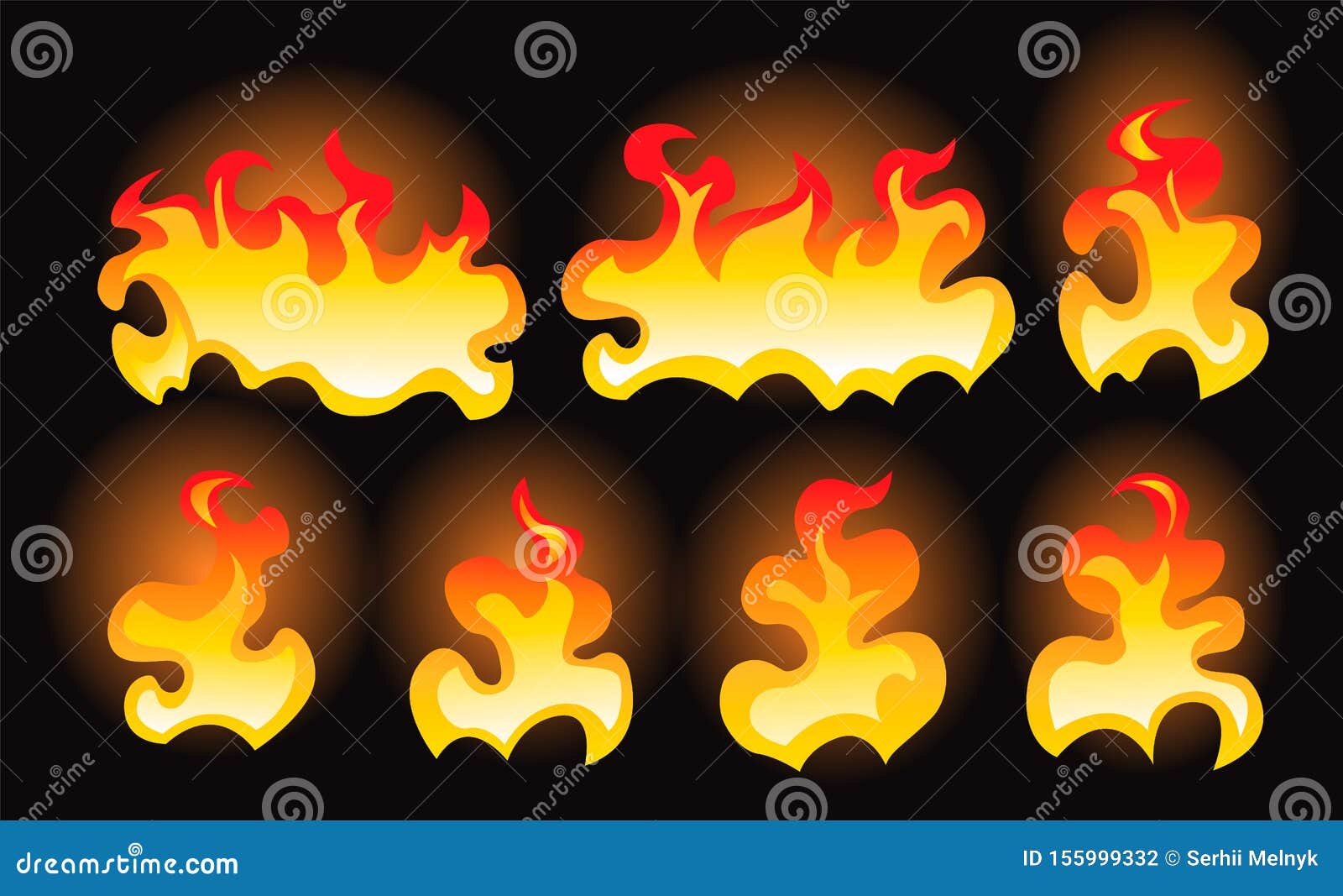 Set Of Hot Flaming Elements. Vector Collection Of Fire Flame Icons In ...