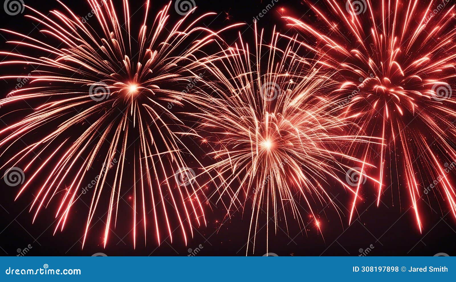 Red Orange Fireworks in the Night Sky Stock Illustration - Illustration ...