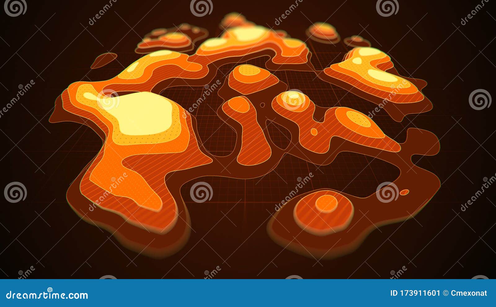 Red and Orange Layered Contour Map on Grid. Stylized Illustration Stock ...