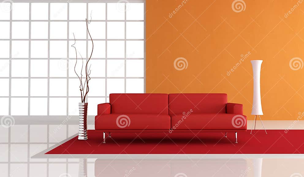 Red and Orange Minimalist Lounge Stock Illustration - Illustration of ...