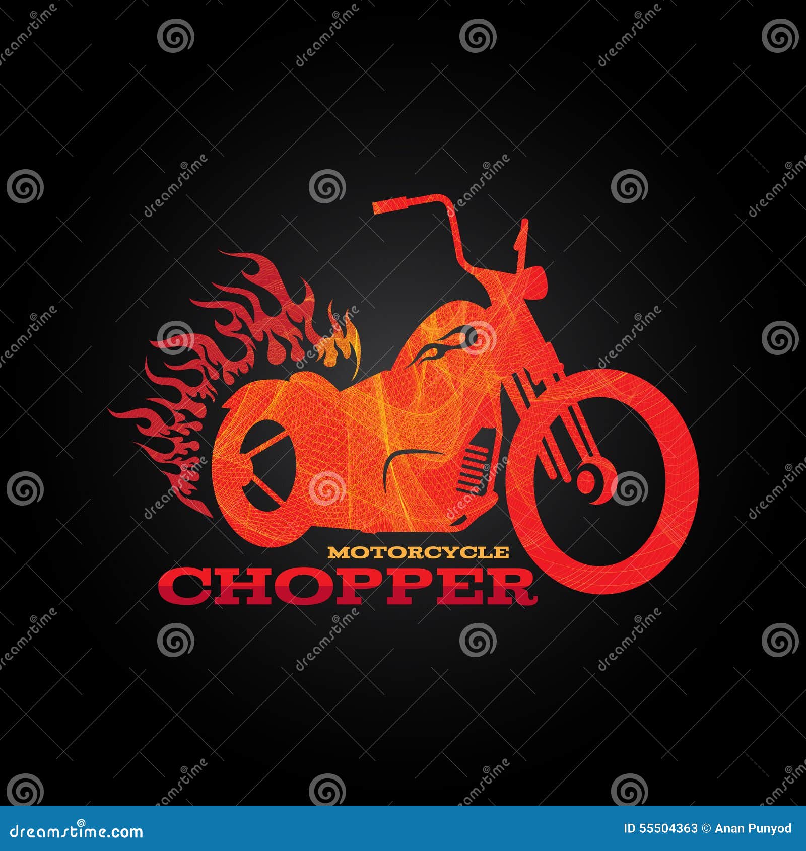 Red Orange Motorcycle Chopper Logo is Line Blend Art Style Stock Vector ...