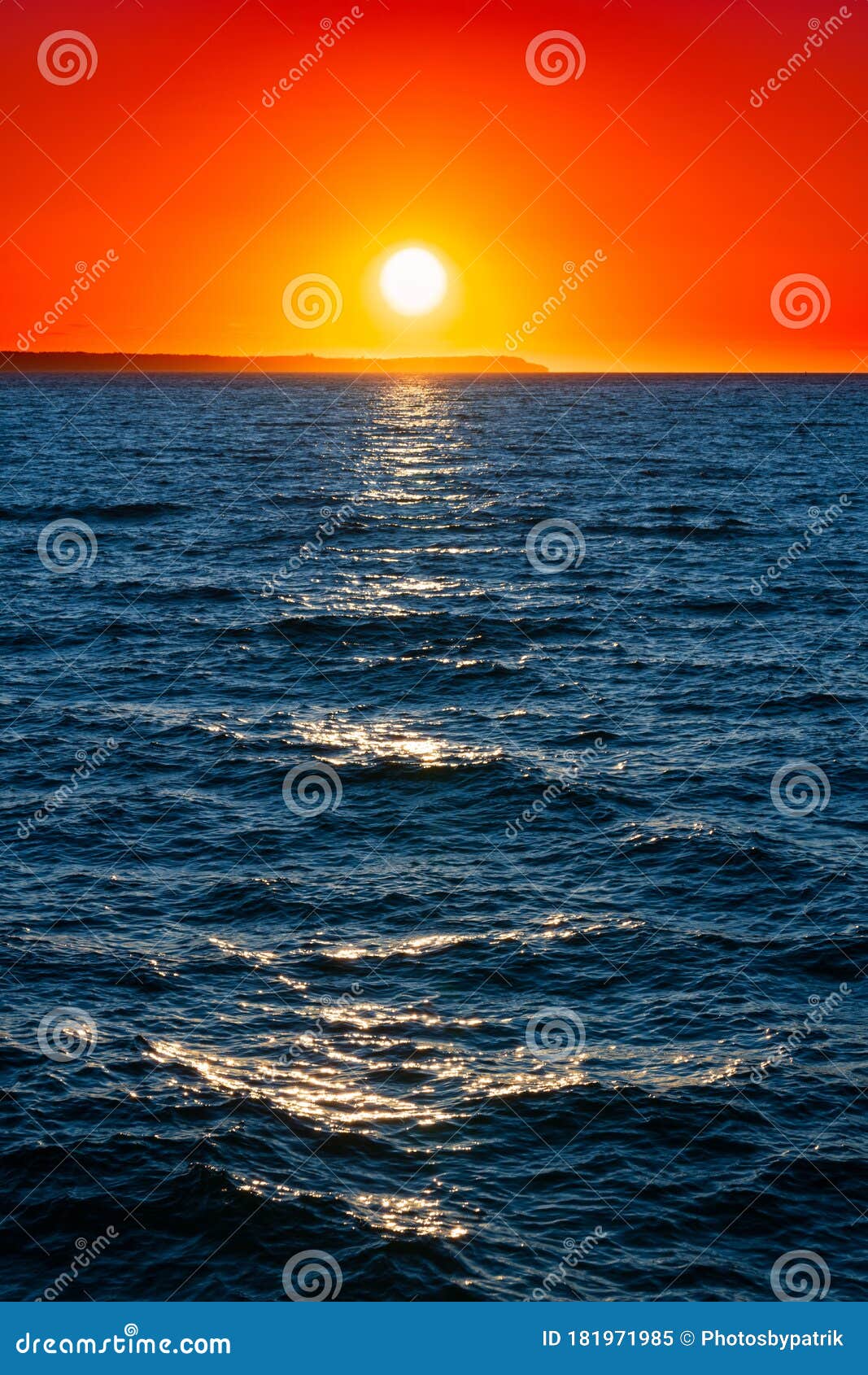 Red Orange Sunset Over Deep Blue Ocean Stock Image - Image of summer ...