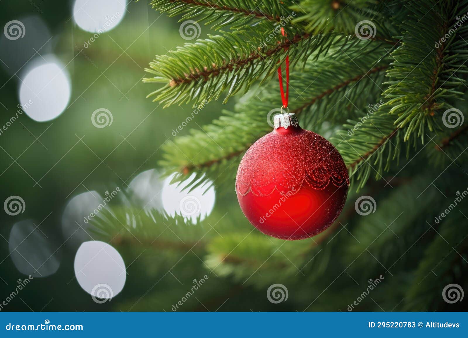 A Red Ornament Hanging on a Pine Tree Branch Stock Image - Image of ...