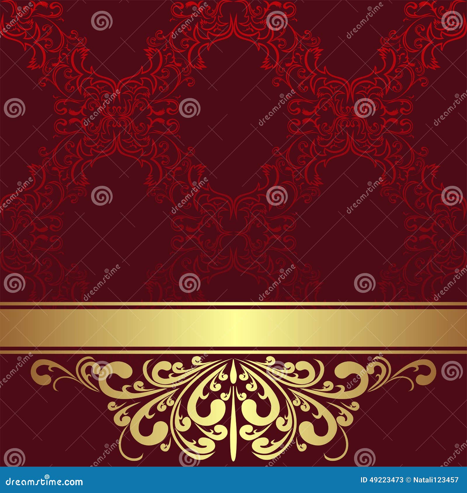 Red Ornamental Background with Golden Border and Ribbon. Stock Vector ...