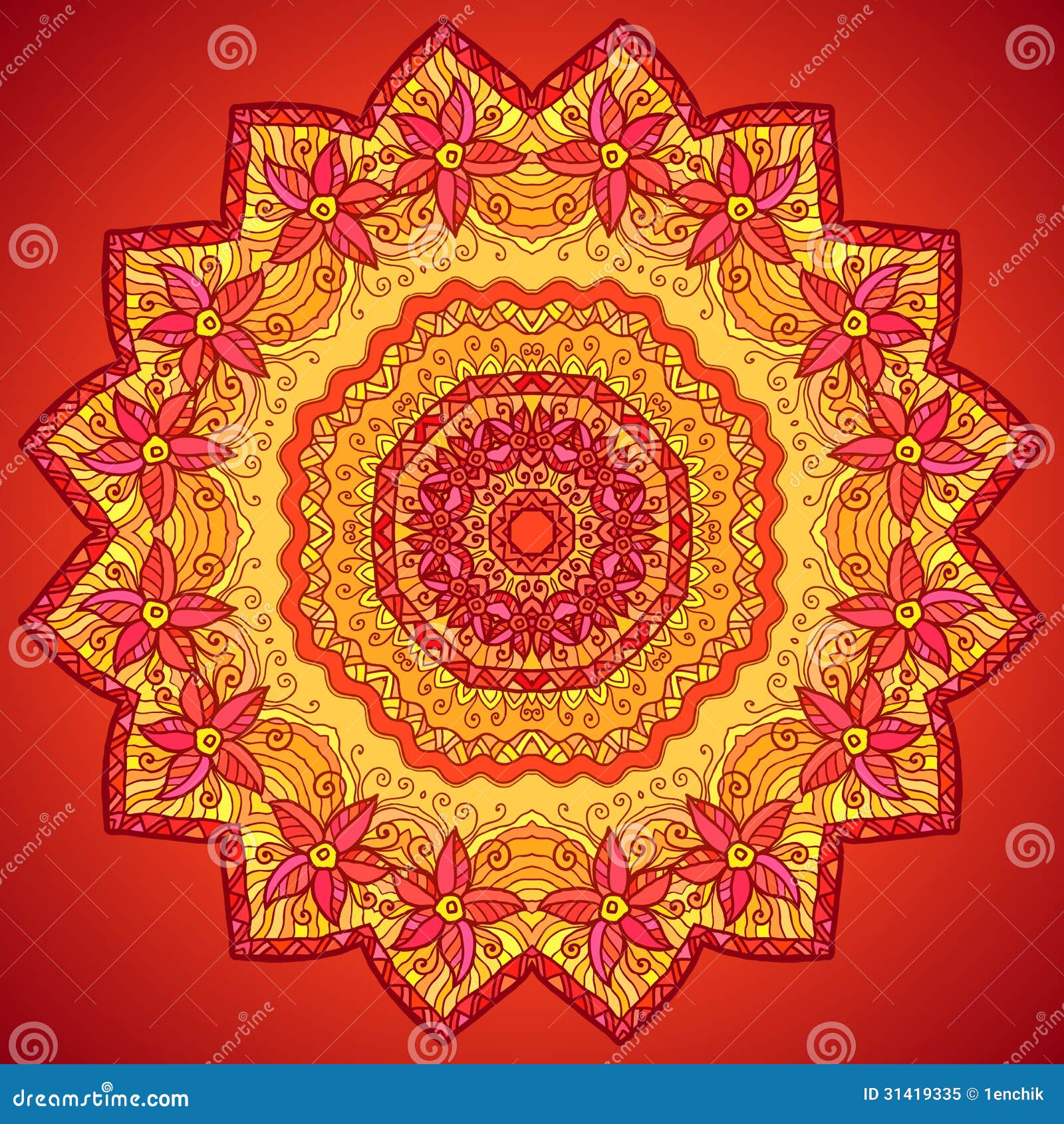 Red Ornate Flowers Lacy Vector Circle Pattern Stock Vector ...