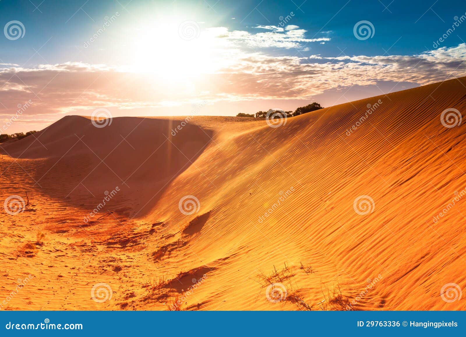Red Sand Dune with Ripple and Blue Sky Stock Photo - Image of sunset ...