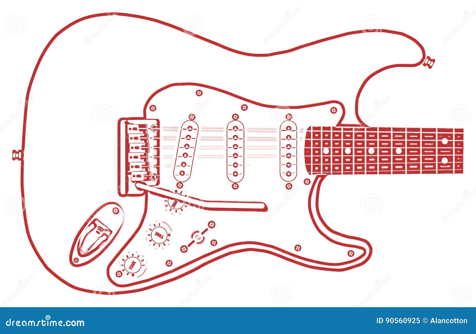 Red Outline Guitar stock illustration. Illustration of drawing - 90560925