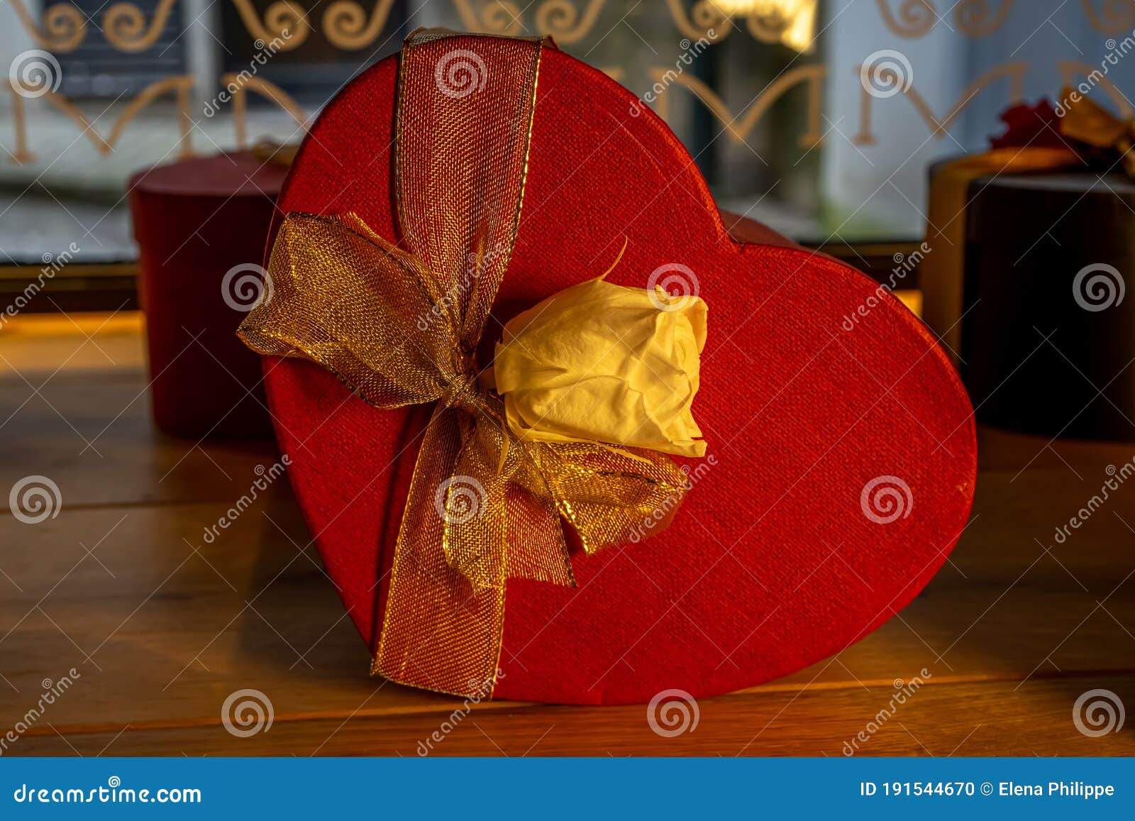 Red Package Box with Yellow Rose for a Chocolate. Stock Photo - Image ...