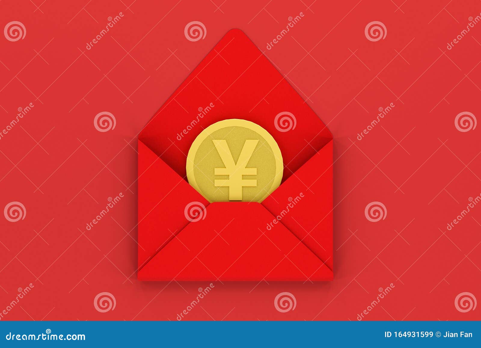 Red Package with Golden Coin Inside, Red Background, Festive Theme, 3d ...
