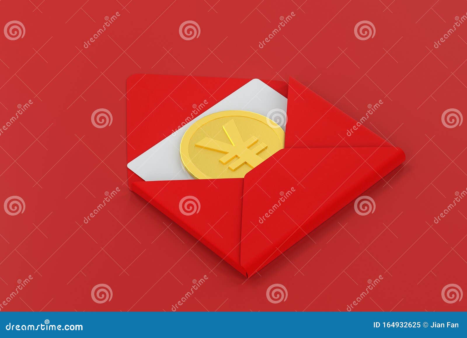 Red Package with Golden Coin Inside, Red Background, Festive Theme, 3d ...