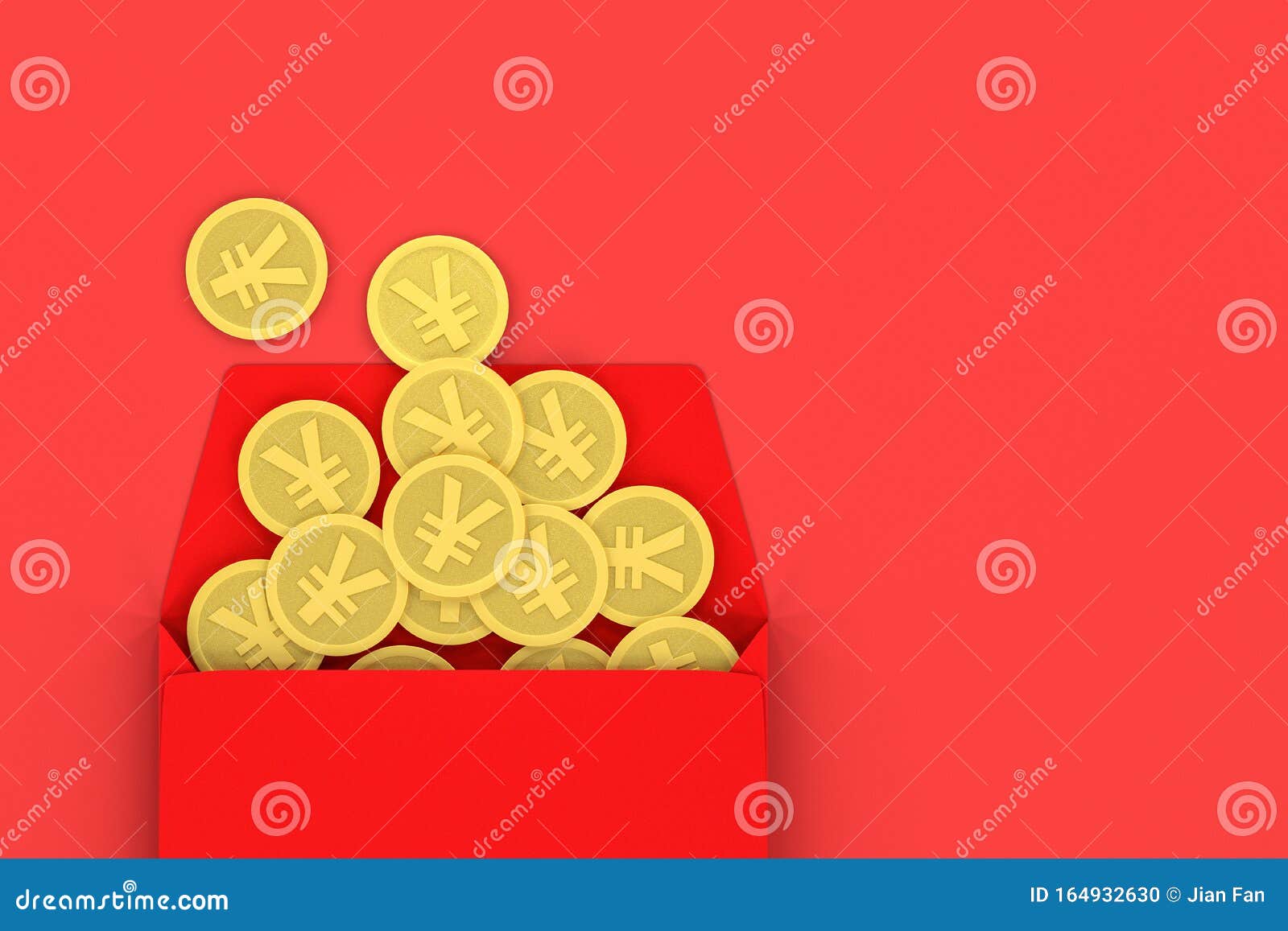 Red Package with Golden Coin Inside, Red Background, Festive Theme, 3d ...
