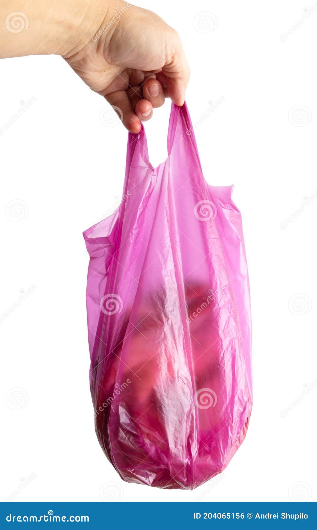 Red Package with Meat in Hand Isolated on White Stock Photo - Image of ...