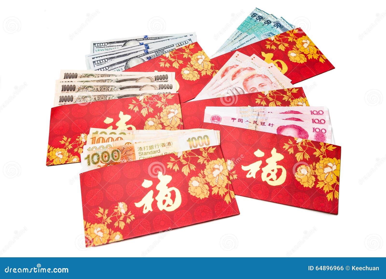 Red Packets with Good Fortune Character and Various Currency Not Stock ...
