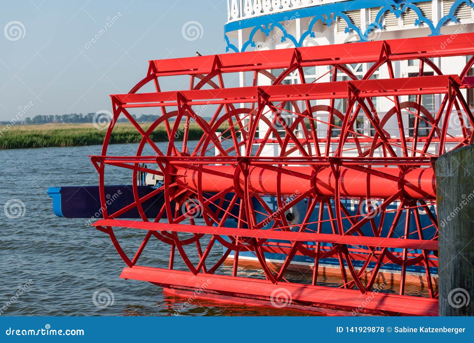 Red paddle wheel stock photo. Image of ship, transportation - 141929878