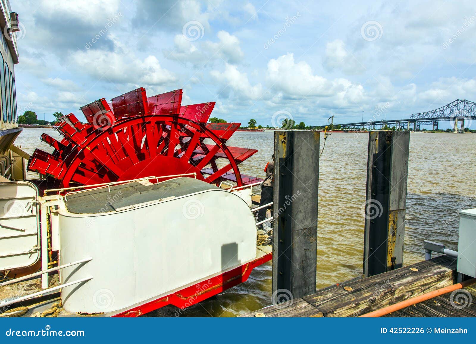 Red Paddle Wheeler on the Mississippi River Stock Photo - Image of city ...