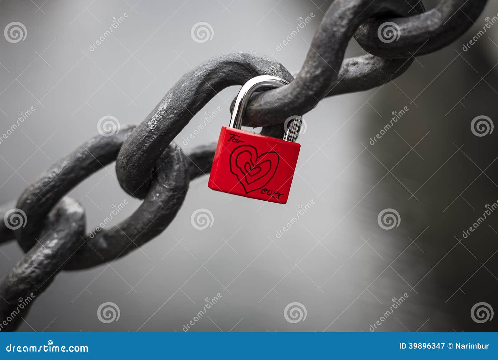 Red Padlock Hanging on a Big Chain Stock Image - Image of single ...