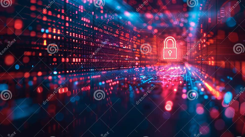 Glowing Red Padlock Icon on Binary Code Background for Cybersecurity and Data Protection ...