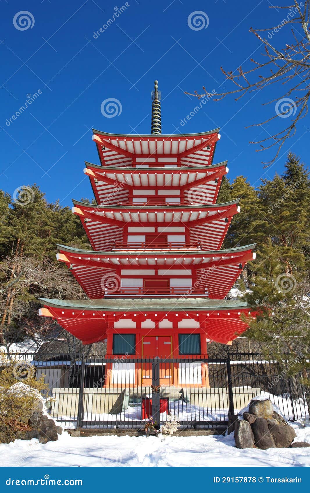 Red pagoda stock photo. Image of snow, pagoda, light - 29157878