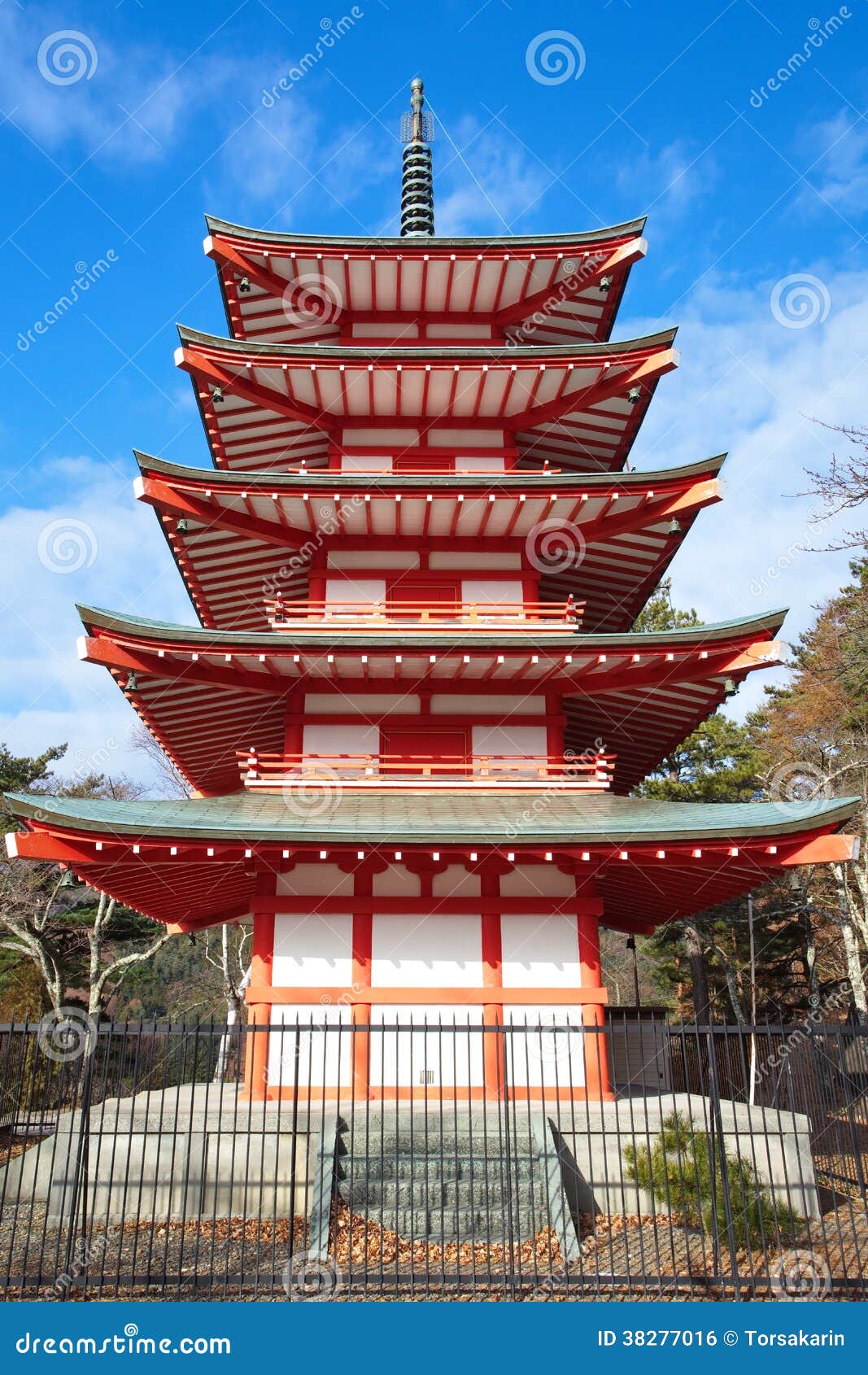 Red pagoda stock photo. Image of scene, temple, fujiyoshida - 38277016