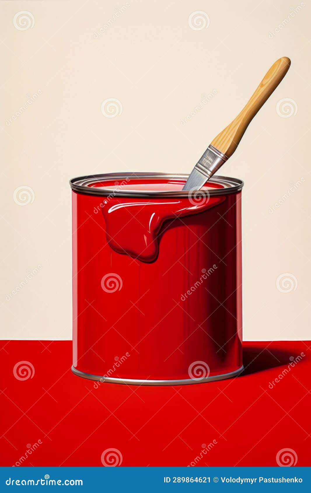 Red Paint Can with Brush in it on Red Table. Generative AI Stock Image ...
