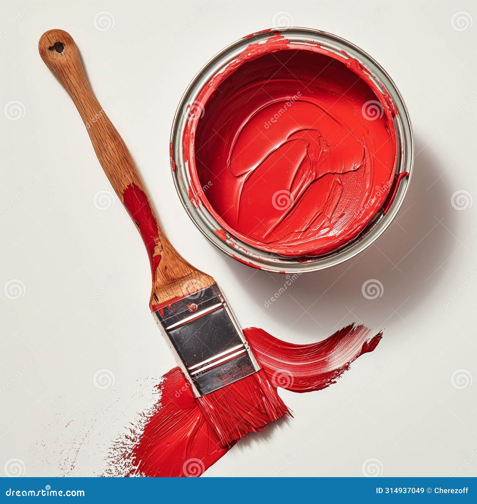 Red Paint Can and Brush on White Background Stock Image - Image of ...