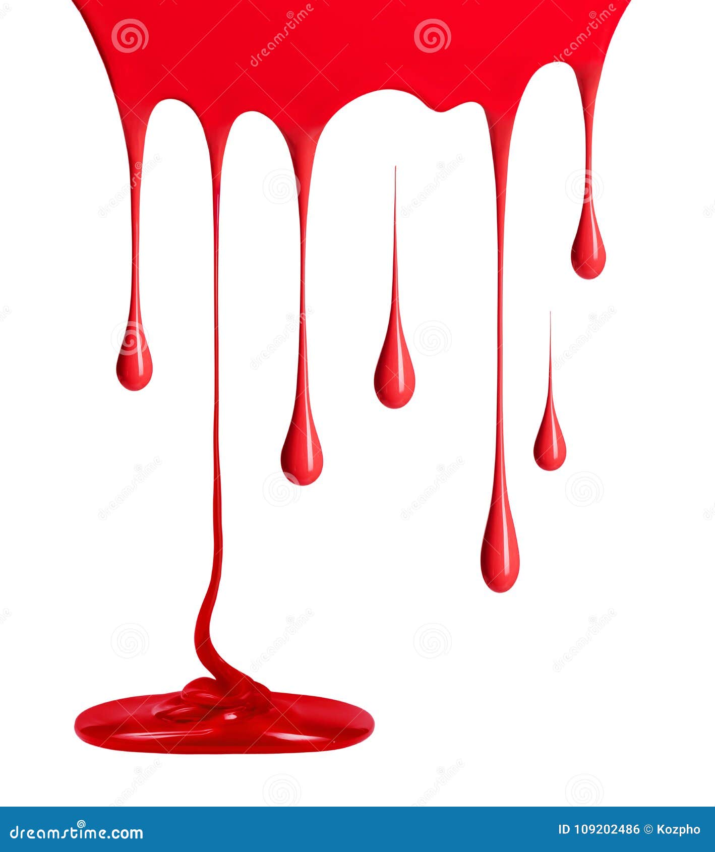 Red Paint Flows Down on a White Background Stock Photo - Image of fall ...