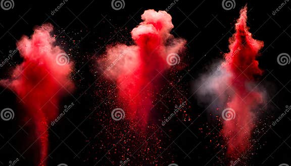 Red Paint Powder Splashes. Flows of Magic Dust with Glitter Particles ...