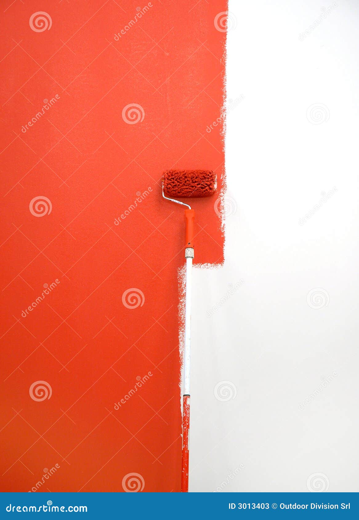 Red paint roller by wall stock image. Image of design - 3013403