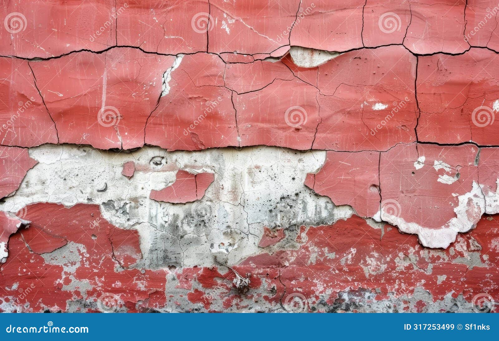 The Red Paint on this Wall is Crumbling Away, Exposing the Underlying ...