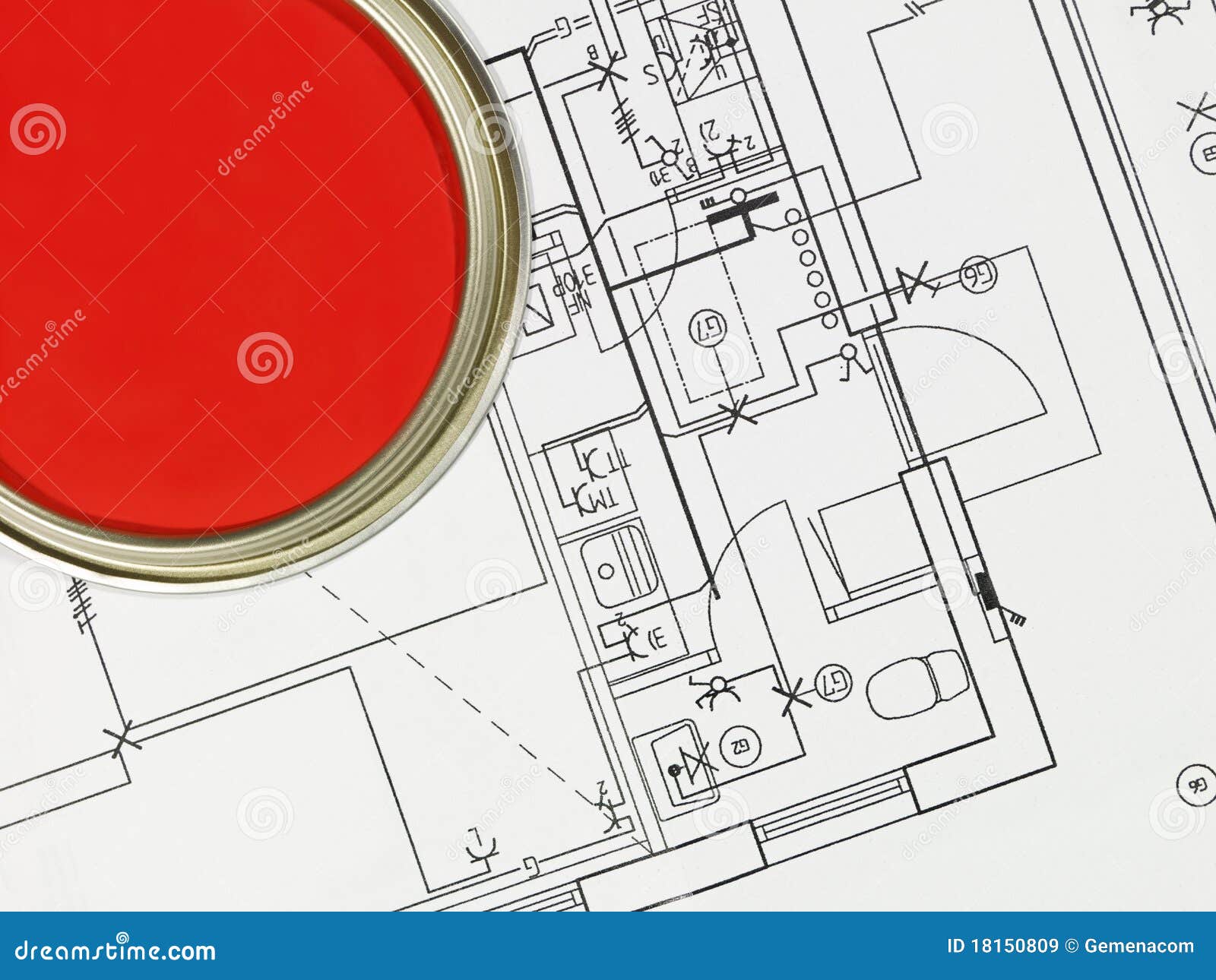 Red Paintcan and Blueprint stock image. Image of vertical - 18150809