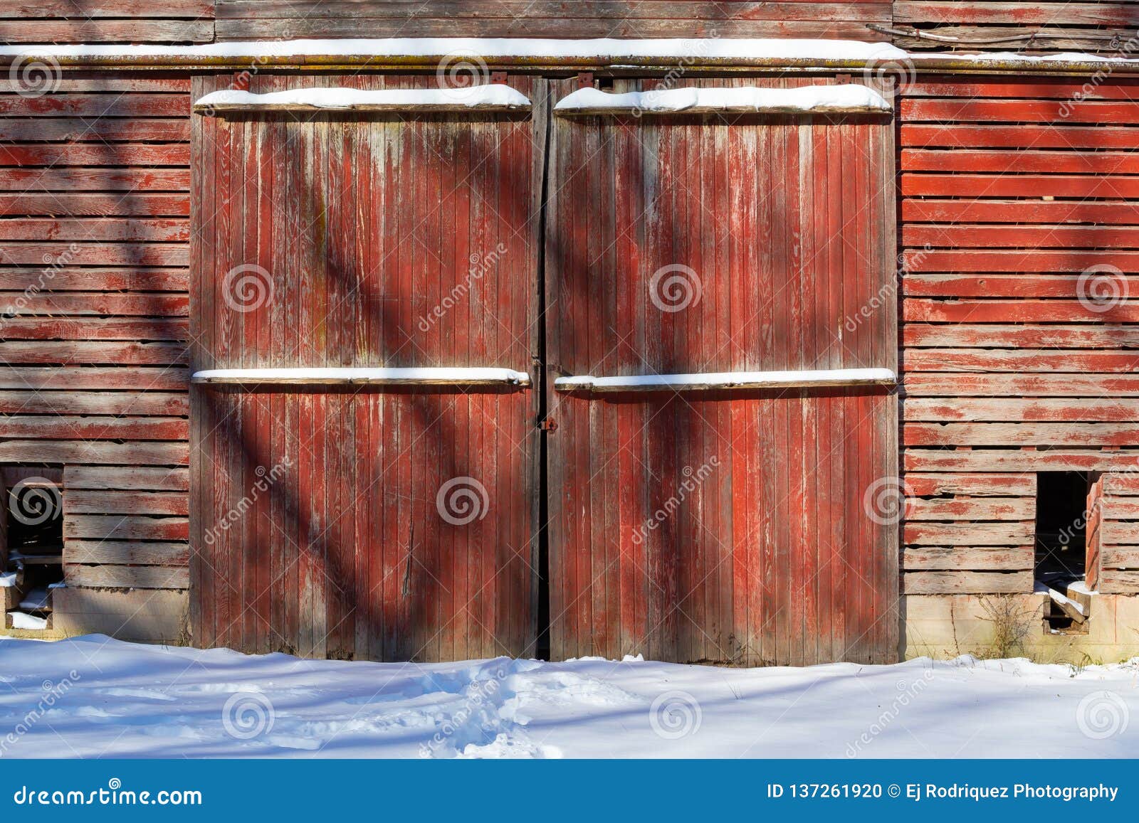 Red painted barn doors. stock photo. Image of antique - 137261920
