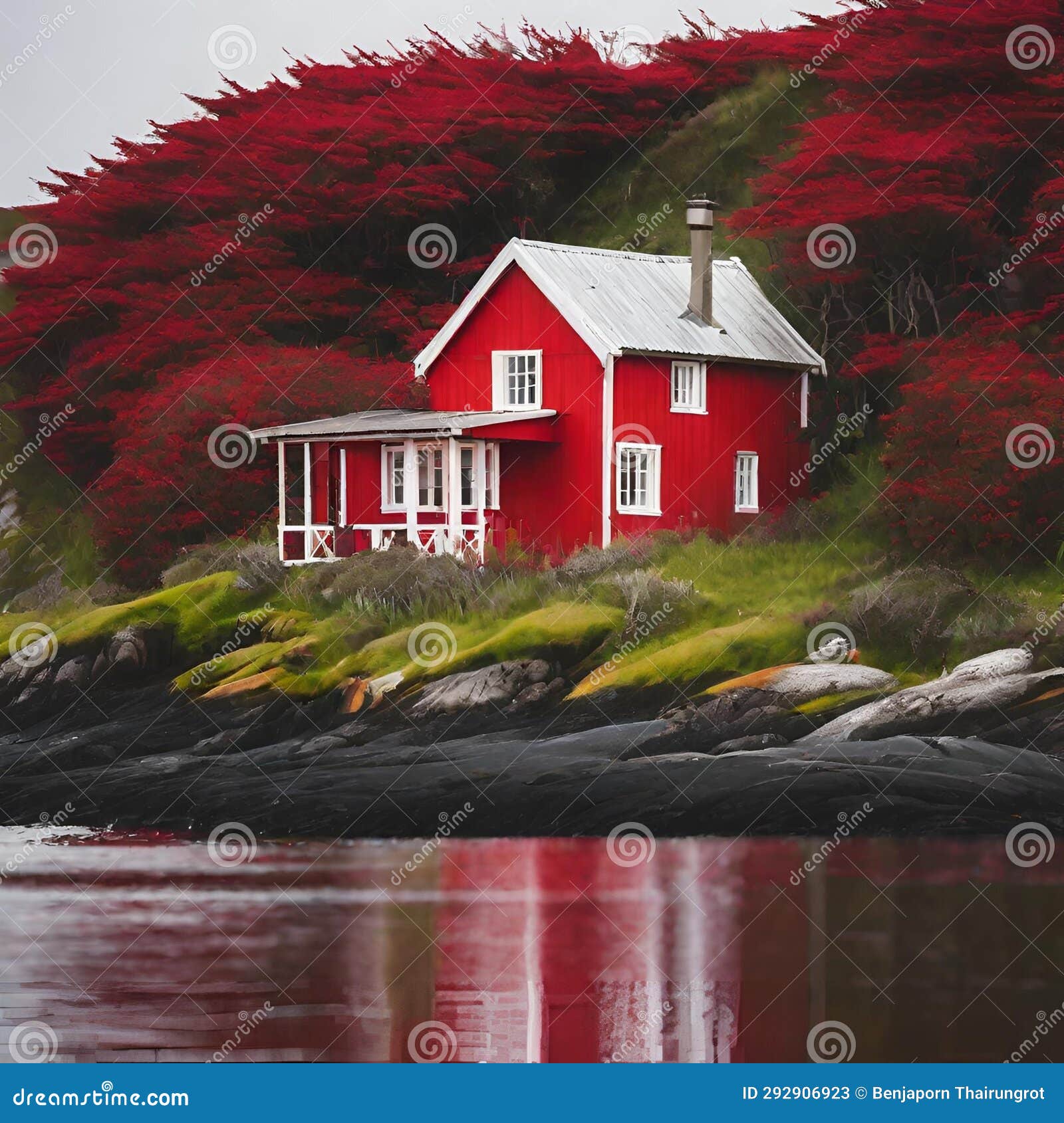 Red Painted Cottage on a Remote Island - 1 Stock Image - Image of ...