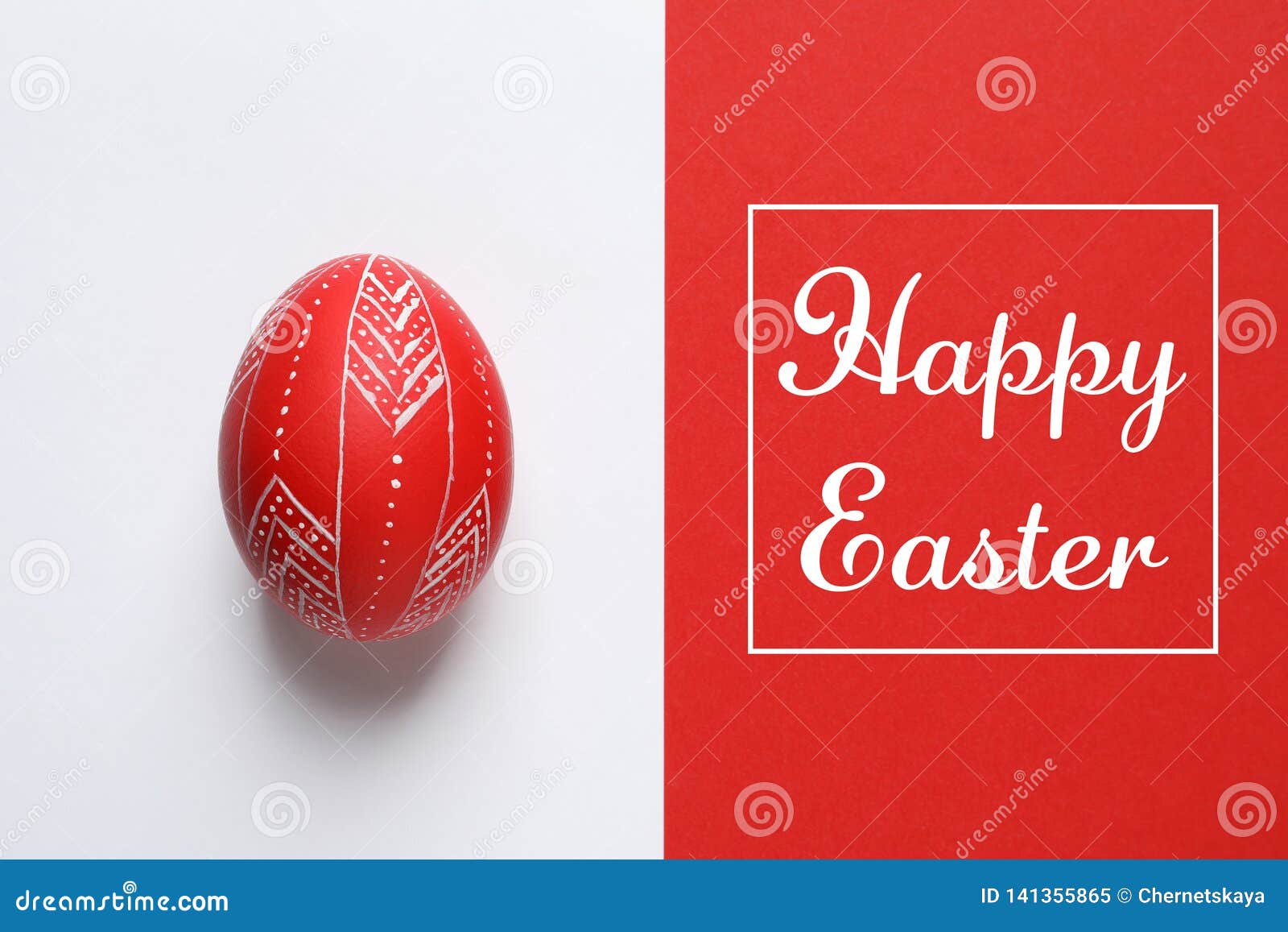Red Painted Egg and Text Happy Easter on Color Background Stock Image ...