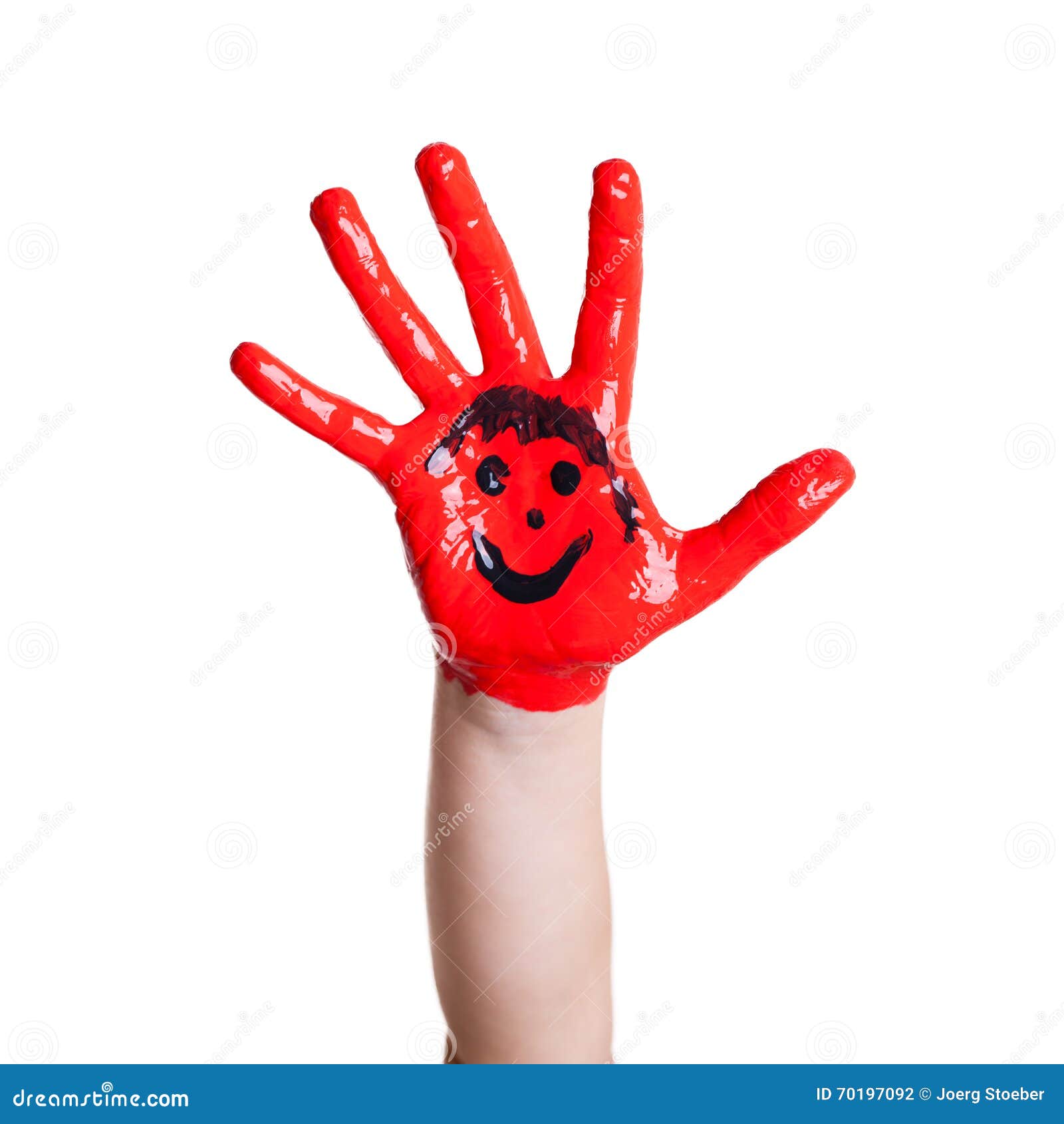 Red Painted Hand with a Smiley Stock Photo - Image of finger ...