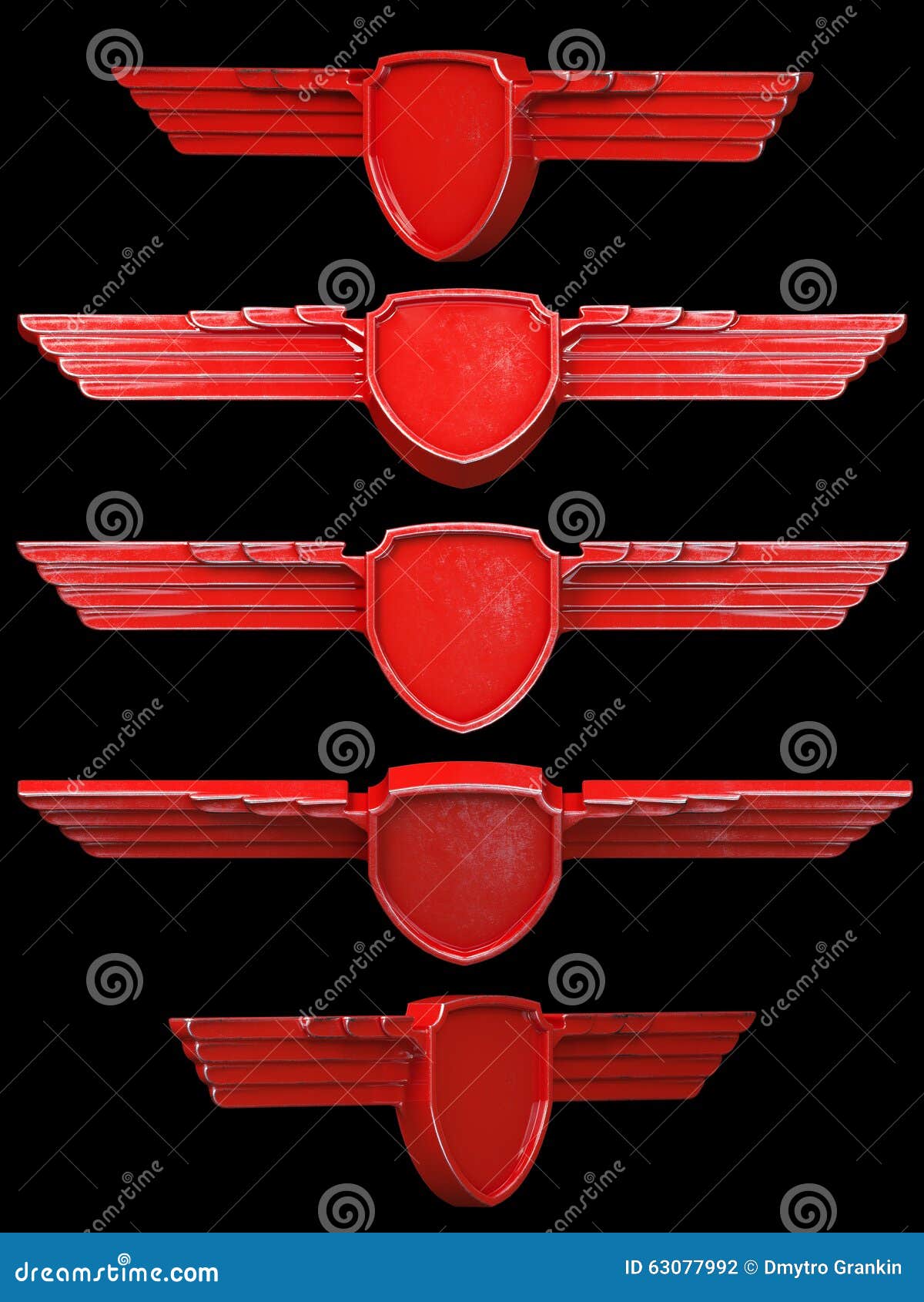 Red Painted Metal Wings Set Isolated on Black Background Stock ...