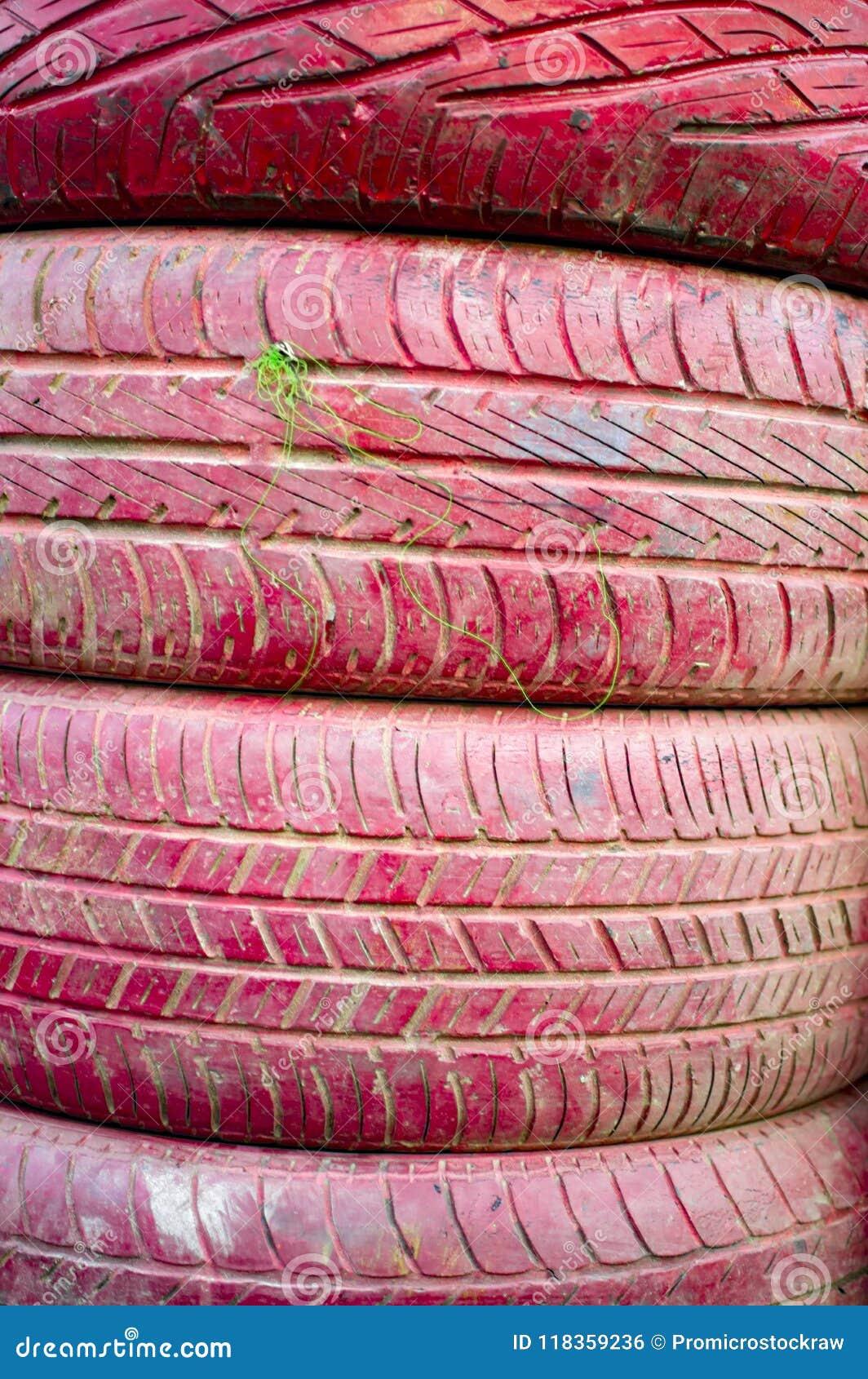 Red Painted Two Tires on Stack Stock Photo - Image of garbage, design ...
