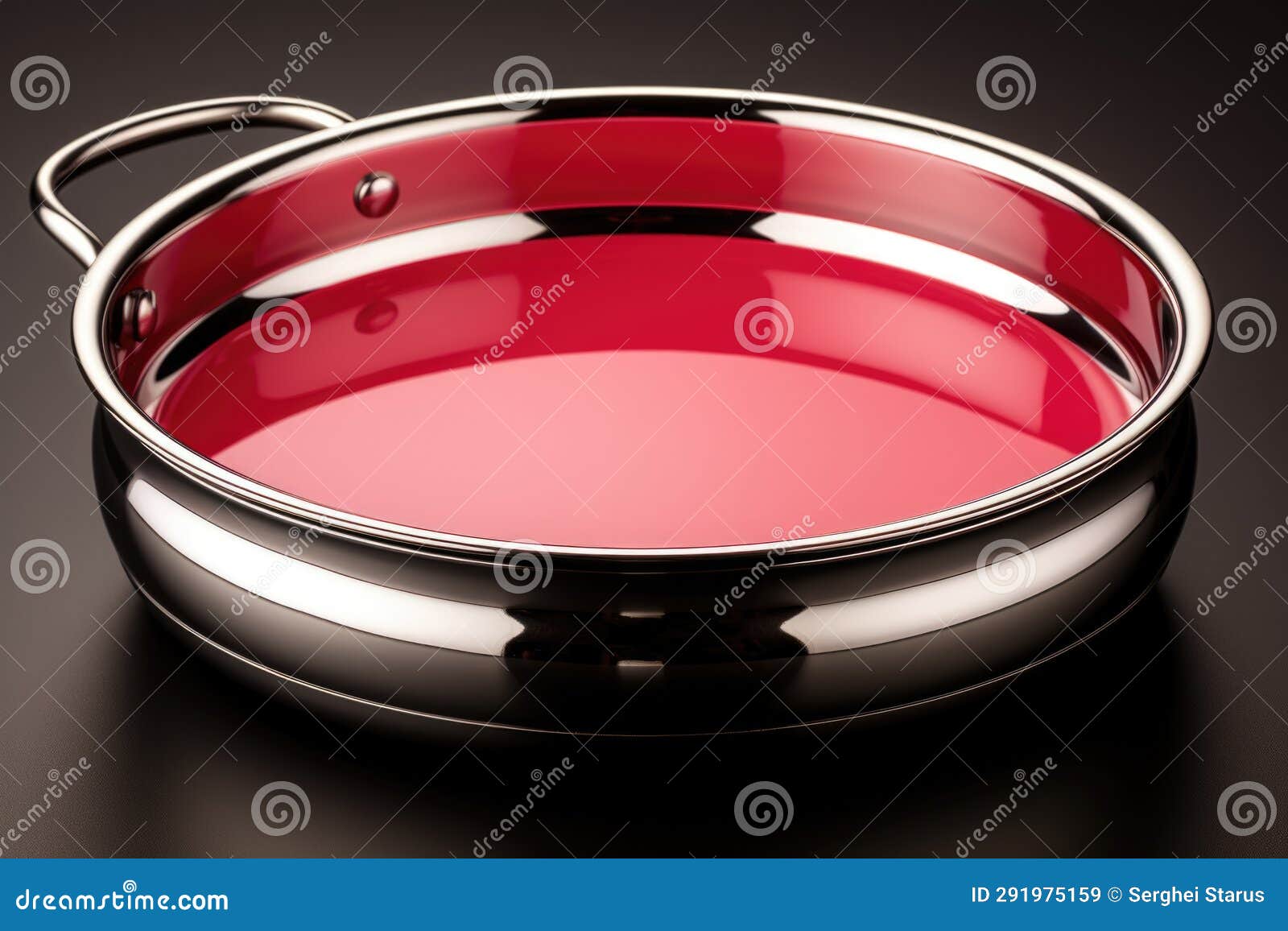 A Red Pan with a Handle on a Black Surface. AI. Stock Illustration ...
