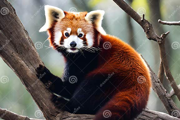 A Cute Red Panda Lounges on a Lush Tree Branch Stock Illustration ...