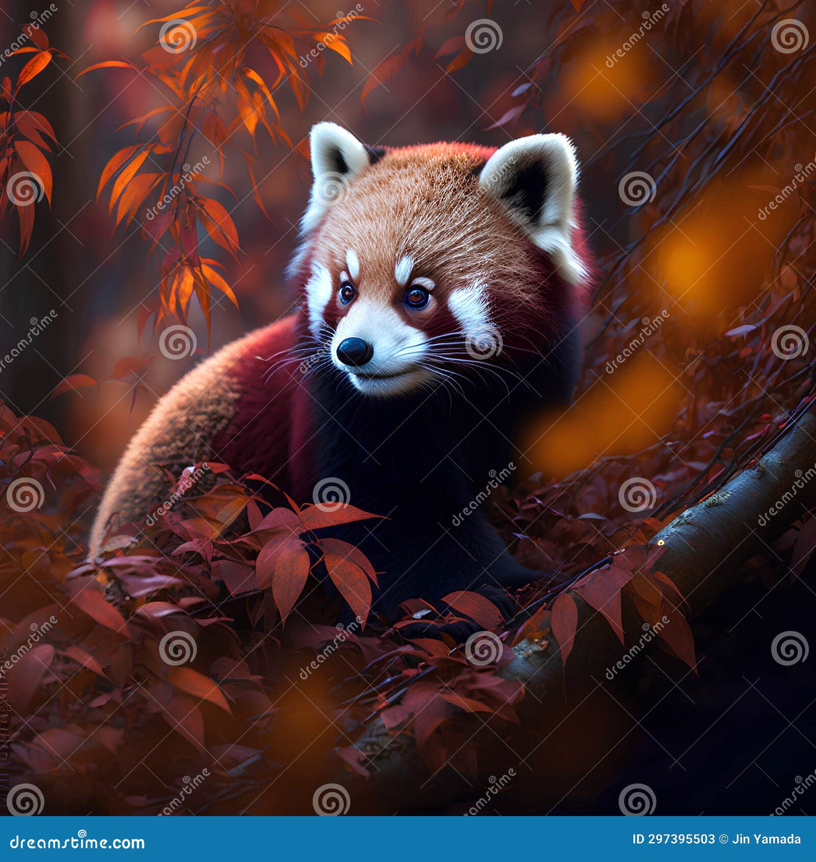 Red Panda in the Autumn Forest. 3d Render Illustration Stock ...