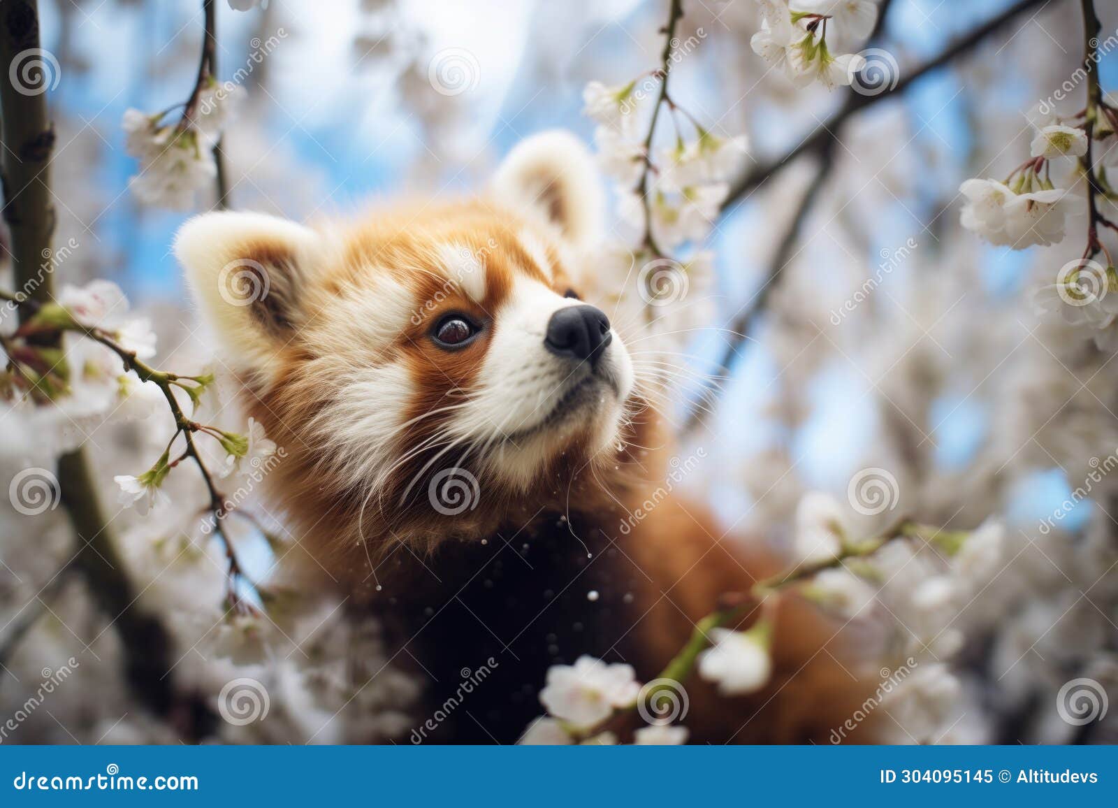 Red Panda in a Blooming Cherry Tree Stock Image - Image of mammal ...