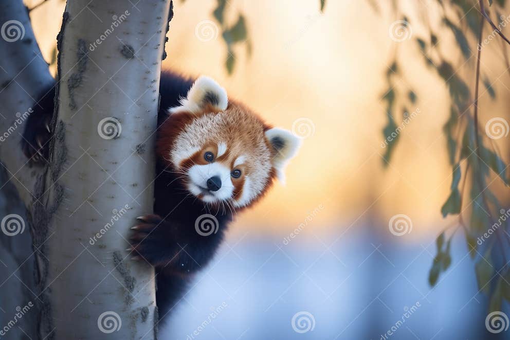 Red Panda in the Crook of a Tree during Sunset Stock Illustration ...