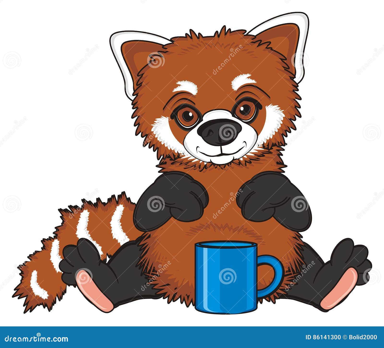 Red panda with cup stock illustration. Illustration of nature - 86141300
