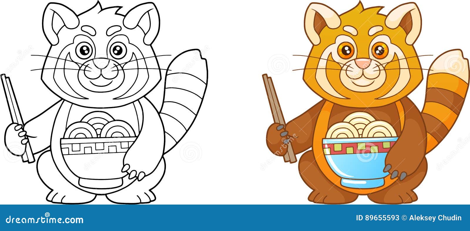 Red panda eating noodles stock vector. Illustration of lunch - 89655593