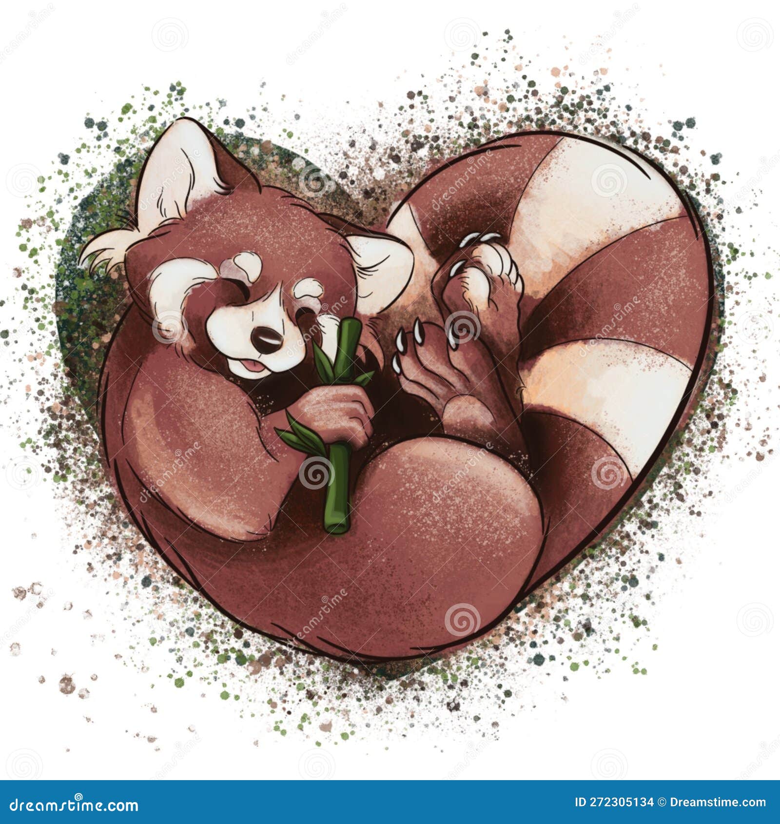 Red Panda in the Form of a Heart with Bamboo Paws Stock Illustration ...