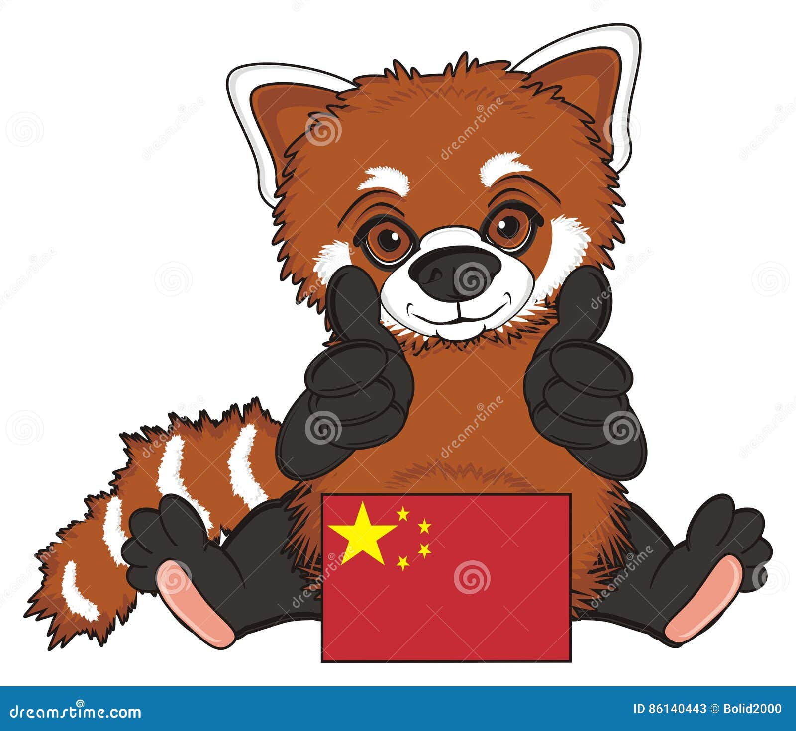 Red Panda with Gesture and Flag Stock Illustration - Illustration of ...