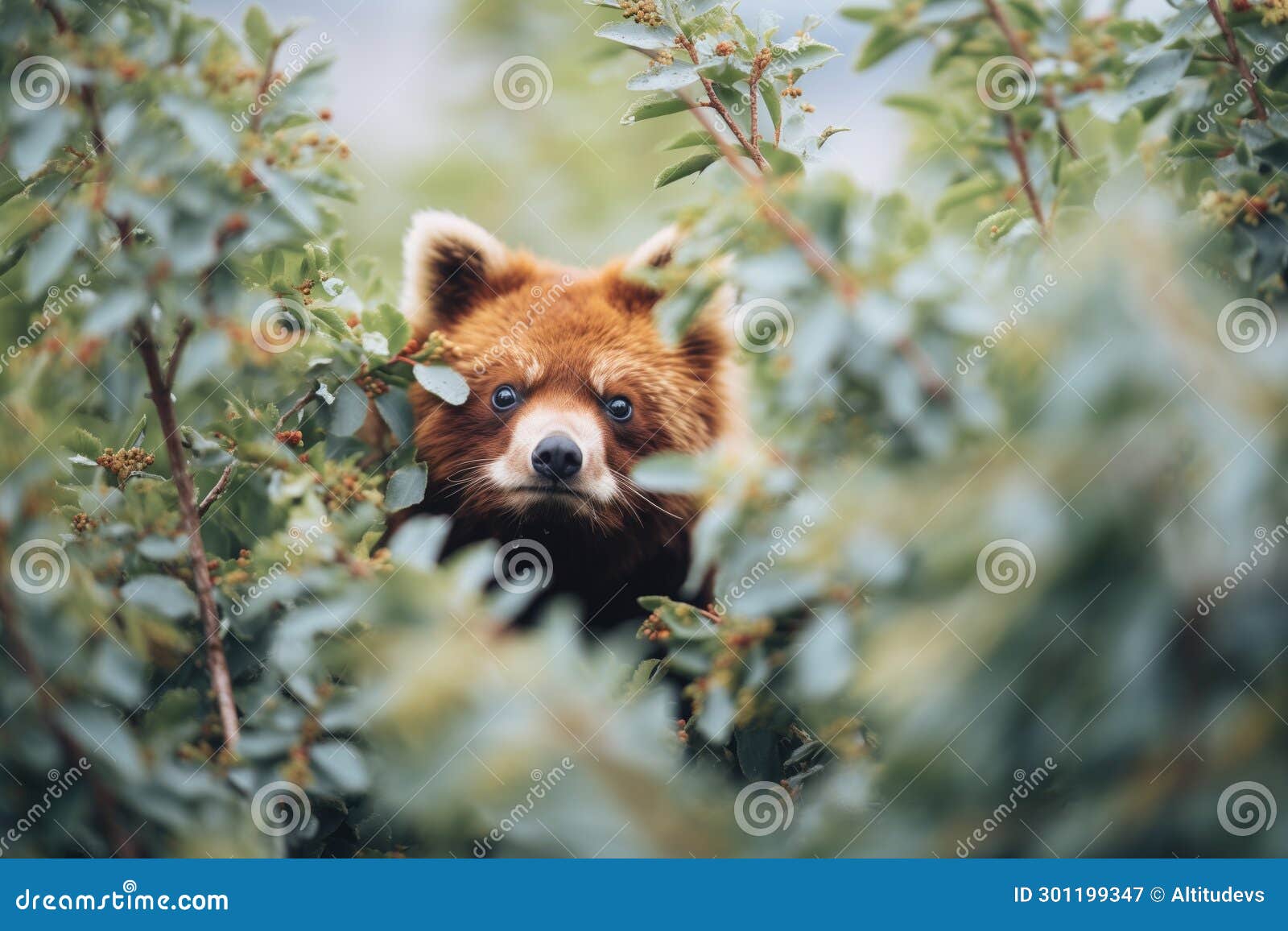 Red Panda Hiding in Thick Tree Foliage Stock Image - Image of tree ...