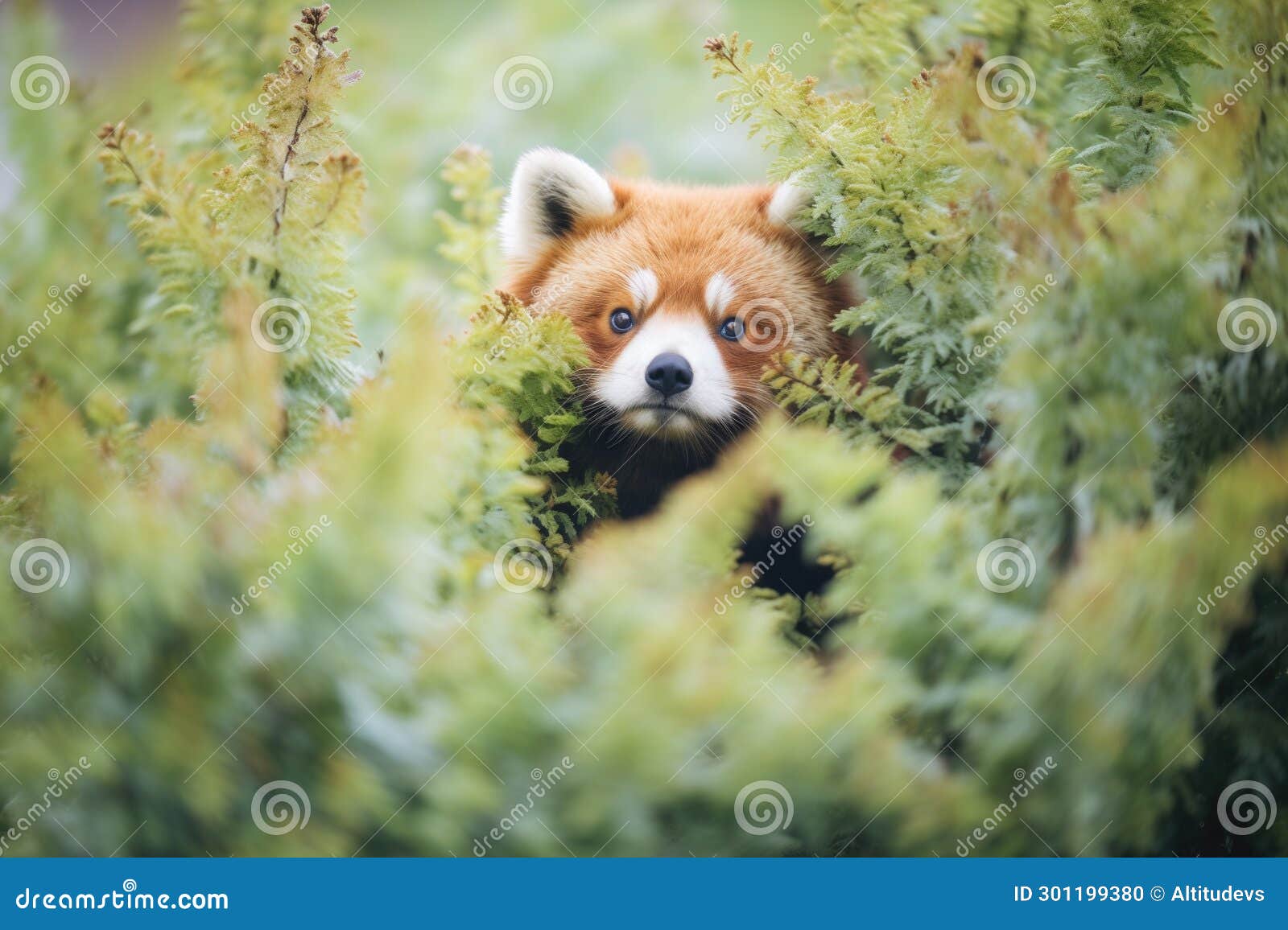 Red Panda Hiding in Thick Tree Foliage Stock Photo - Image of generated ...